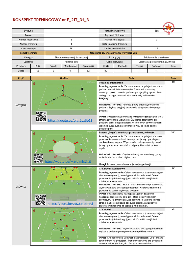 Konspekt Treningowy NR F - 2Jt - 31 - 3 | PDF