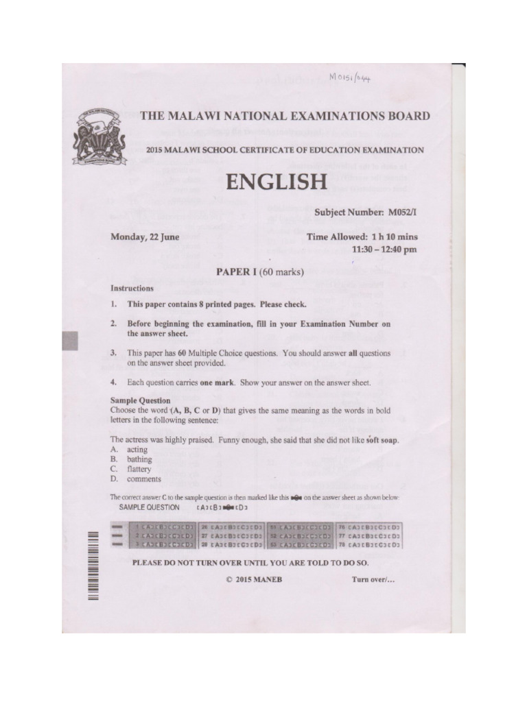 2015 English Paper 1 | PDF