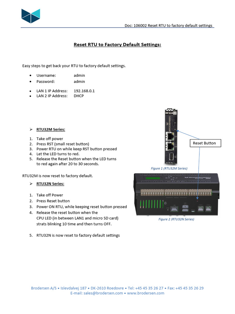Reset RTU to Factory Defaults Guide | PDF