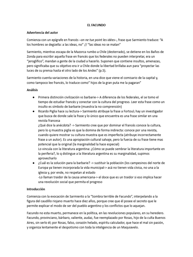 EL FACUNDO. Resumen | PDF | Buenos Aires