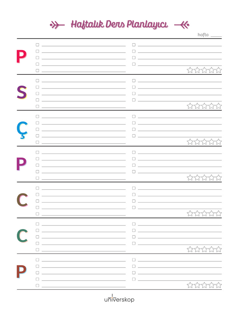 Universkop Haftalik Planlayici Renkli Degerlendirm 241124 123340 | PDF
