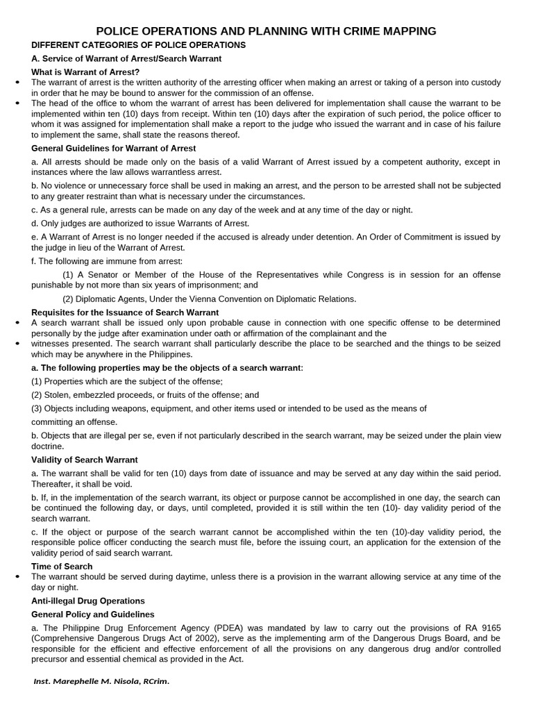 Police Operations: Warrant & Drug Guidelines | PDF | Search Warrant ...