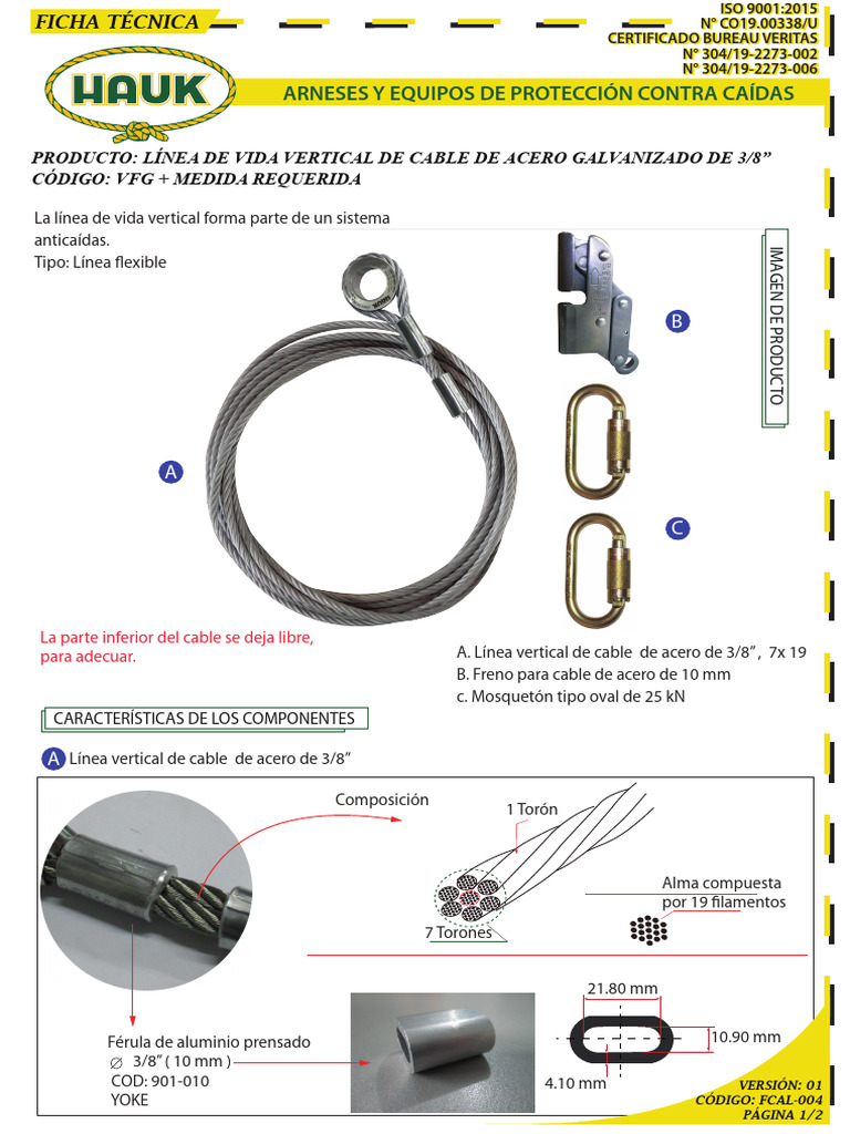 Línea de Vida Vertical de Acero 3/8” | PDF | Acero | Rieles