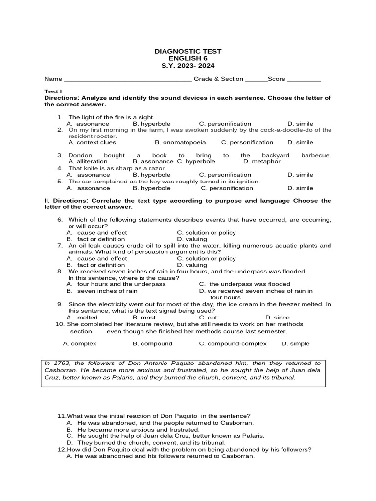 Test Questions | PDF | Foods | Argument