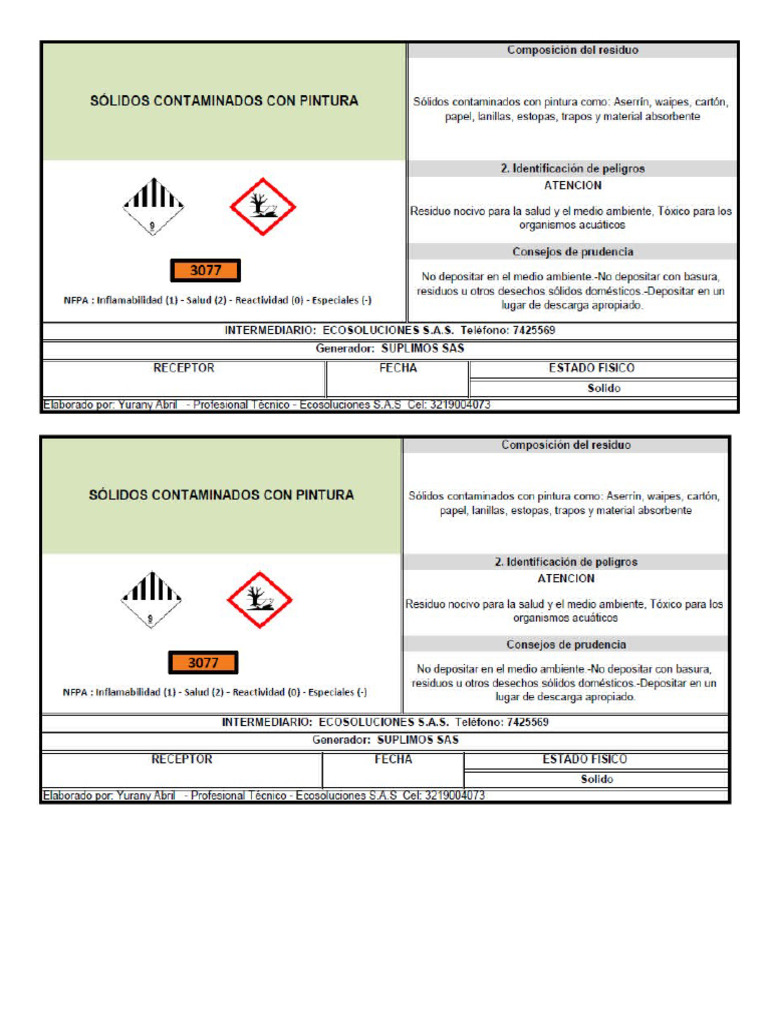 Rotulo de Solidos Contaminados | PDF