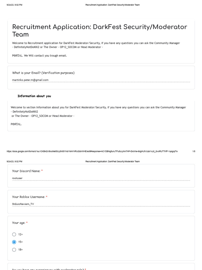 Recruitment Application - DarkFest Security - Moderator Team - Google Forms | PDF