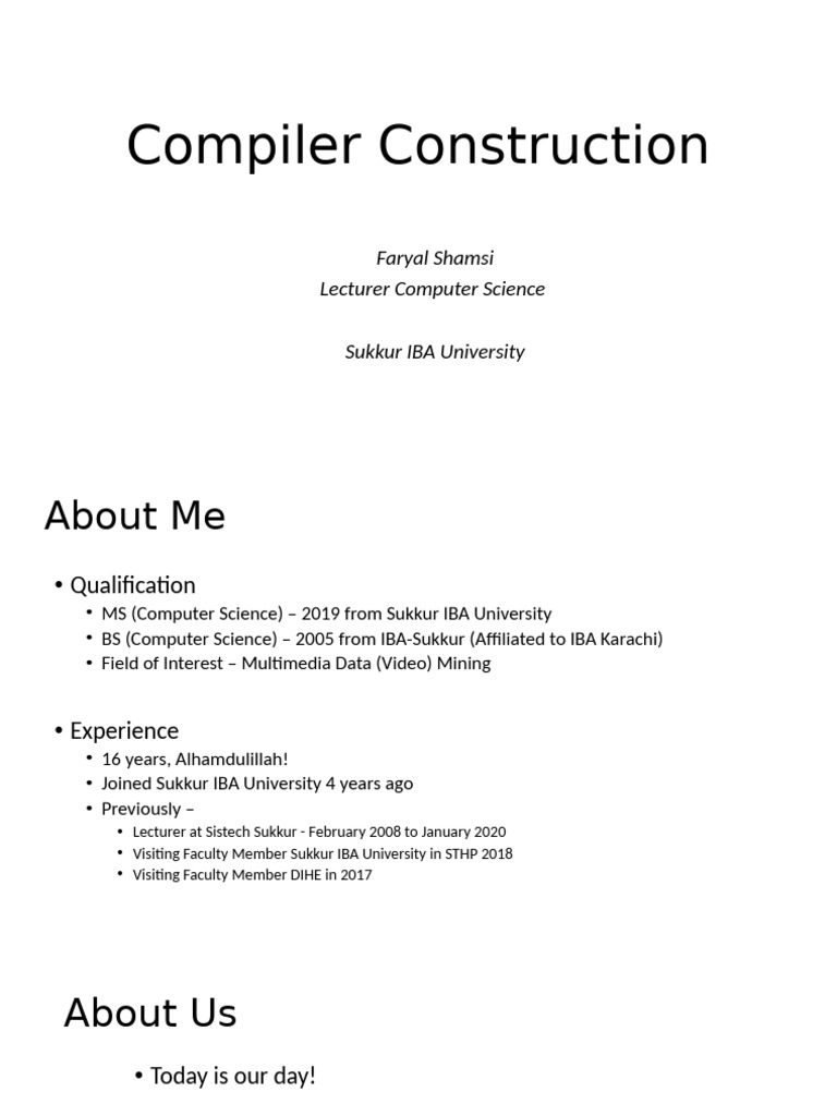 01 Introduction To Compiler Construction | PDF | Parsing | Compiler