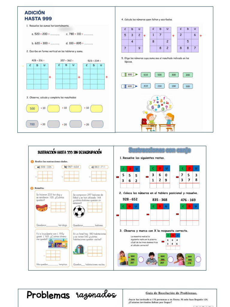 Suma Resta y Problemas 999 | PDF