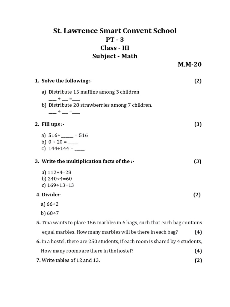 Class 3rd Math Pdf