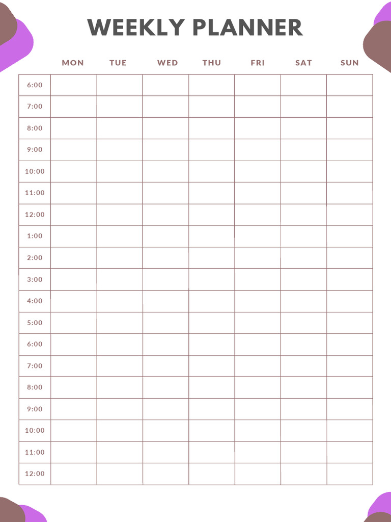 Brown & Purple Minimal Weekly Schedule Planner | PDF | Cooking, Food ...
