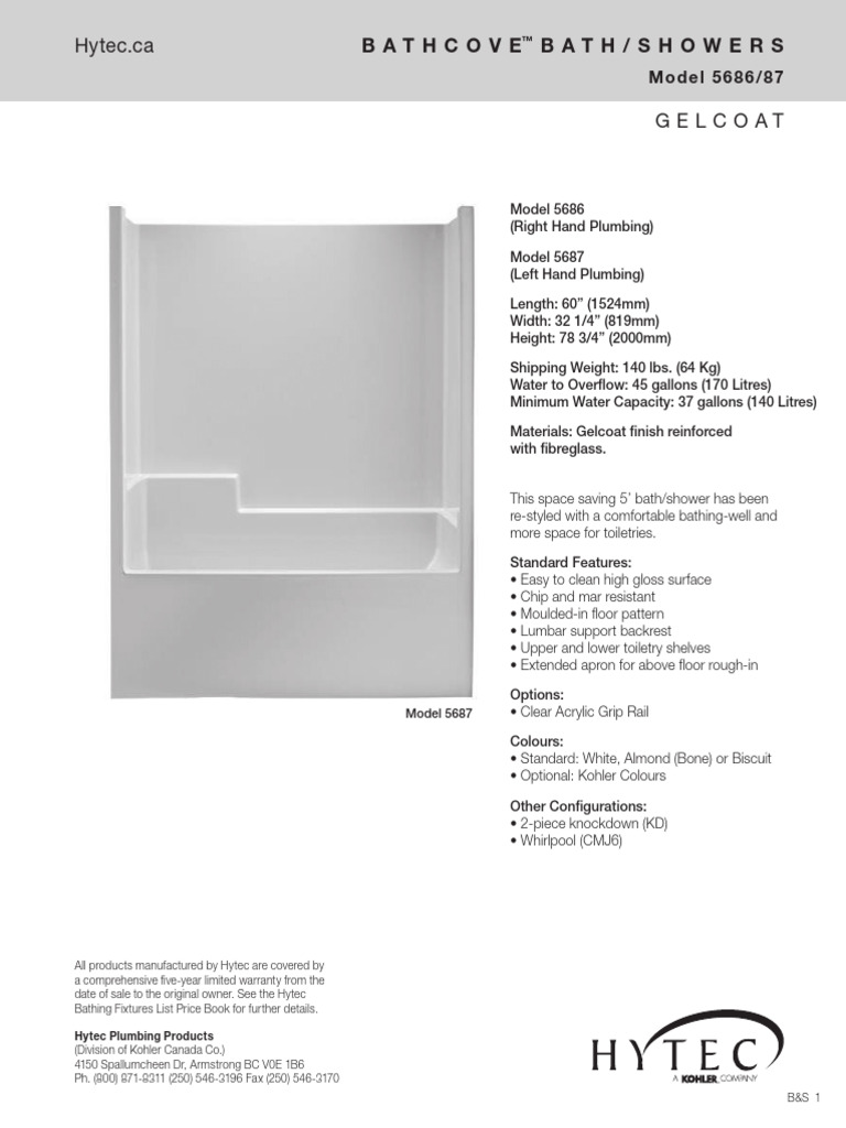 Hytec 5686 5687 Gel Tub Showers | PDF