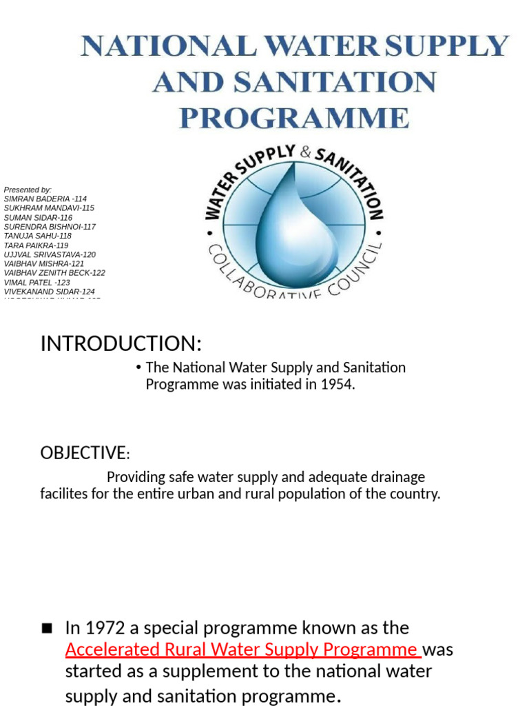 National Water Supply & Sanitation Goals | PDF