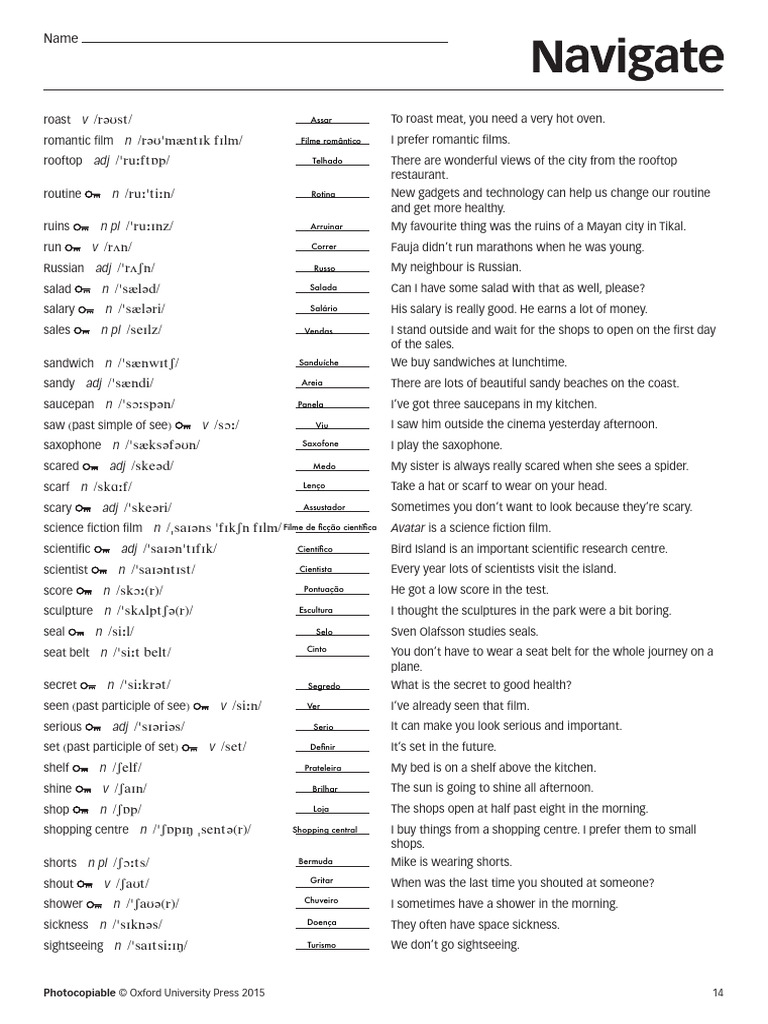 Navigate A2 Wordlist - A To Z-1 14 | PDF