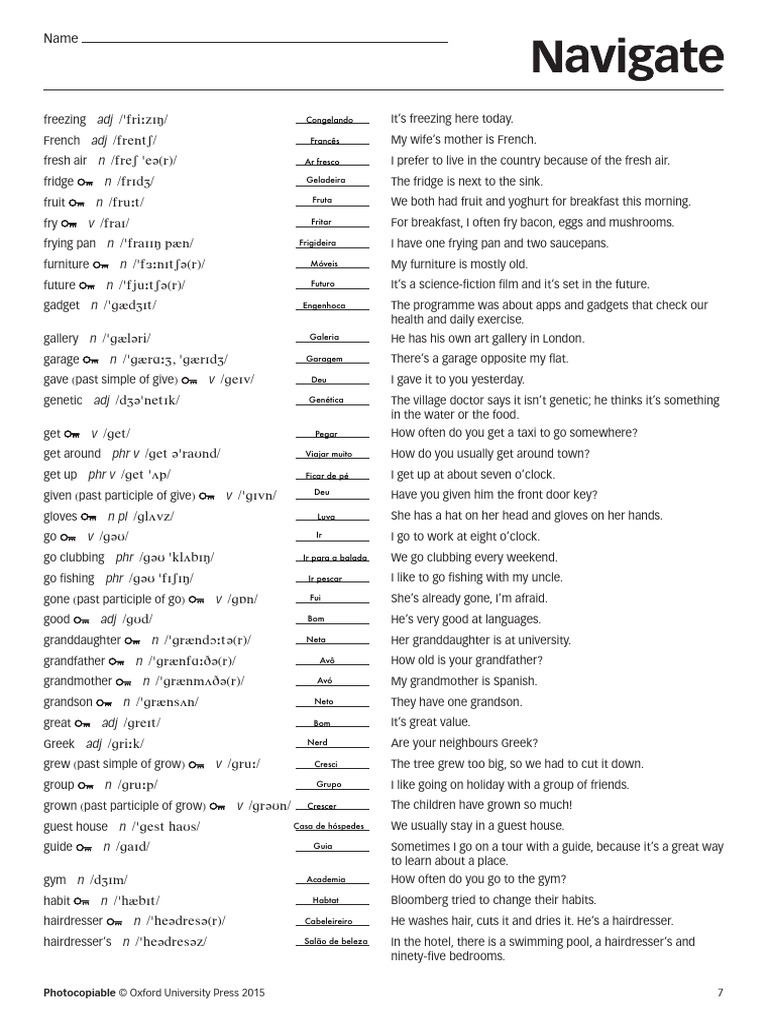 Navigate A2 Wordlist - A To Z-1 7 | PDF