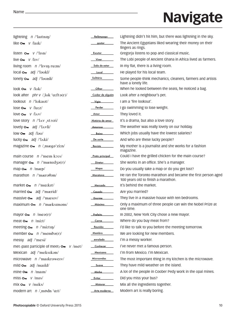 Navigate A2 Wordlist - A To Z-1 10 | PDF