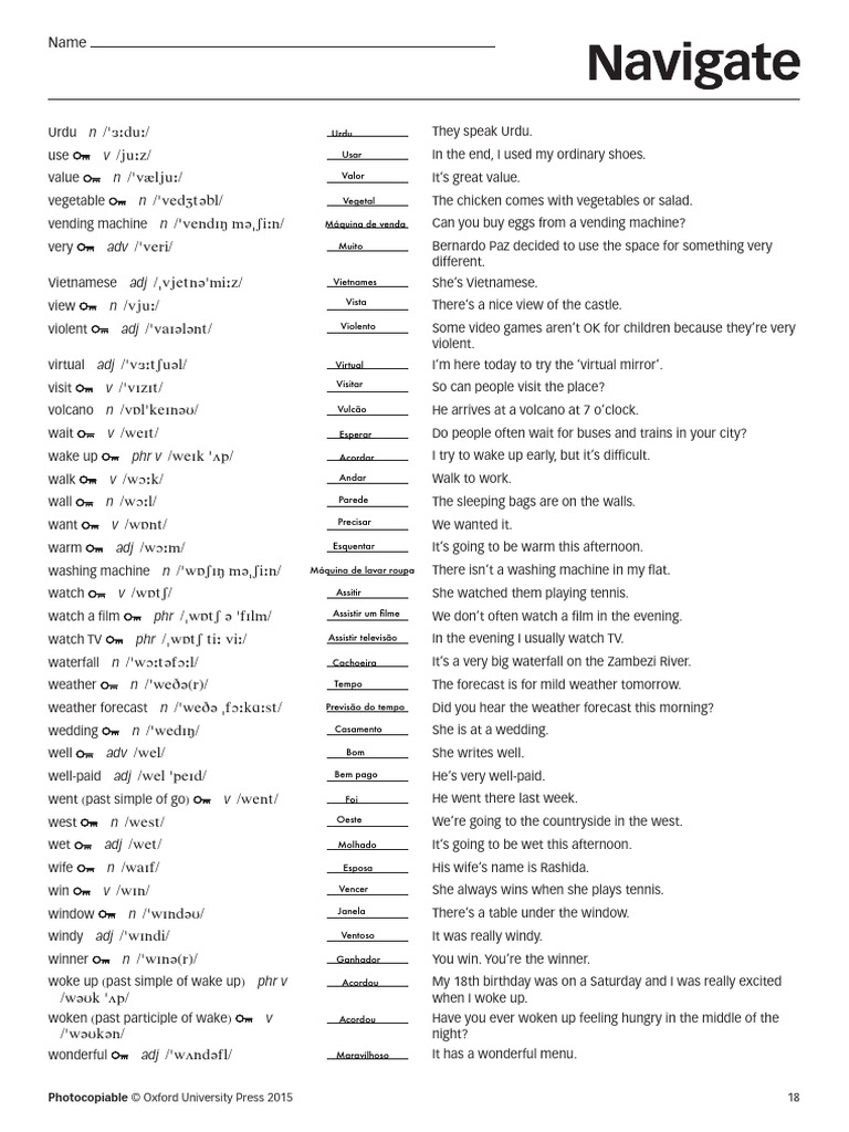 Navigate A2 Wordlist - A to Z-1 18 | PDF