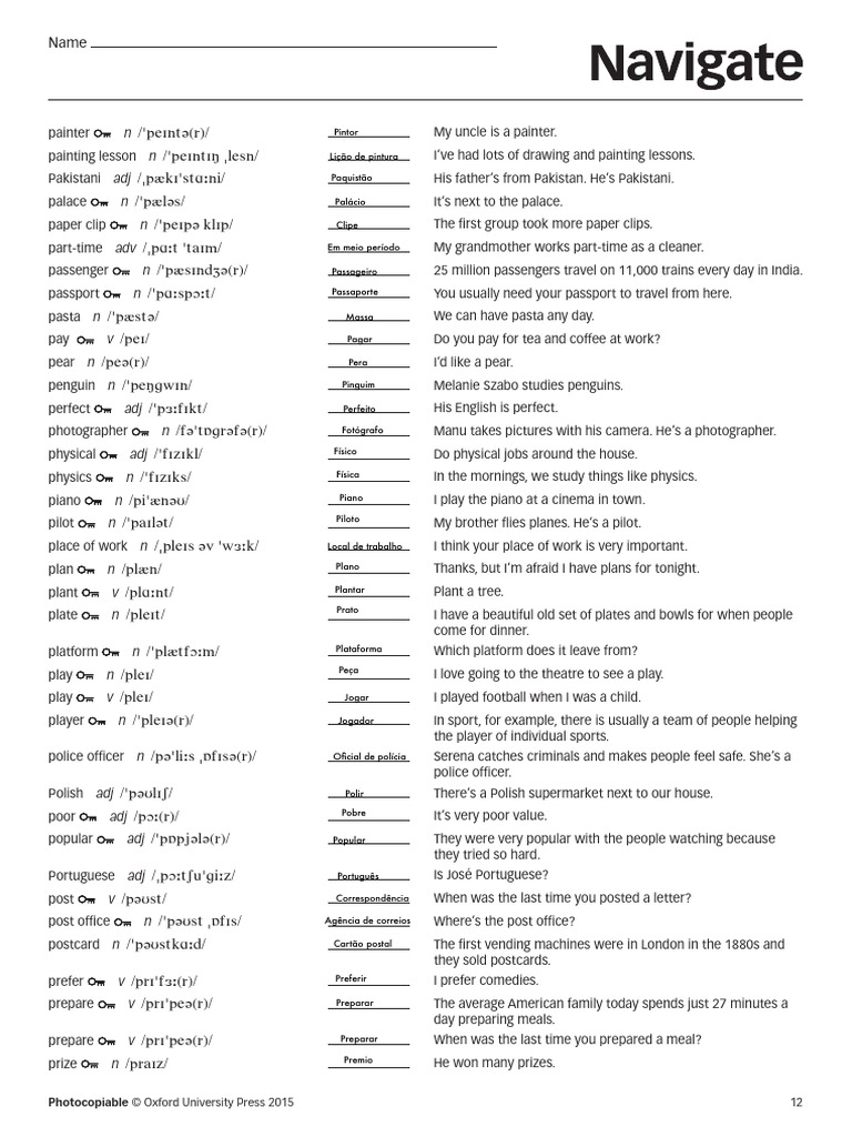 Navigate A2 Wordlist - A To Z-1 12 | PDF | Language Arts & Discipline ...