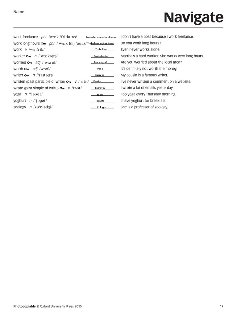 Navigate A2 Wordlist - A To Z-1 19 | PDF