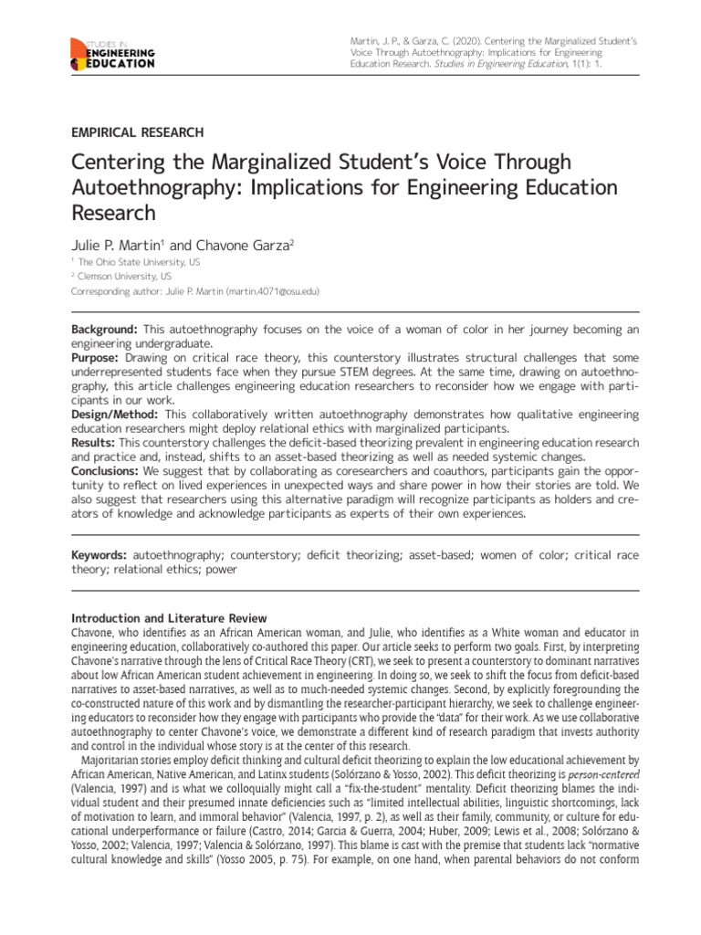 2020-06-13 Marginalized Voice in Engineering Education Paper | PDF ...