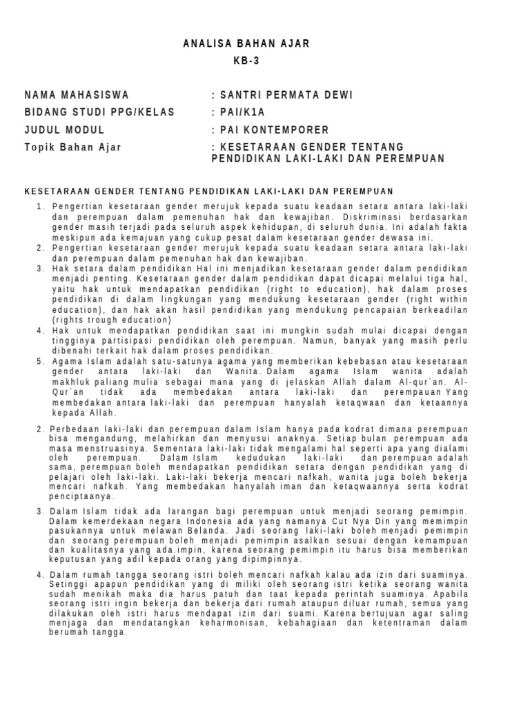 Analisa Bahan Ajar Modul Pai Kontemporer KB-3 | PDF