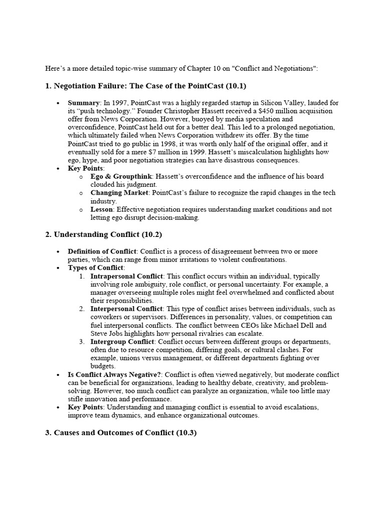 Chapter 10 OB Short Notes Summary | PDF | Negotiation | Social Psychology