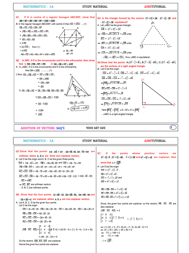 Addition of Vectors Saqs | PDF | Elementary Geometry | Euclidean Geometry