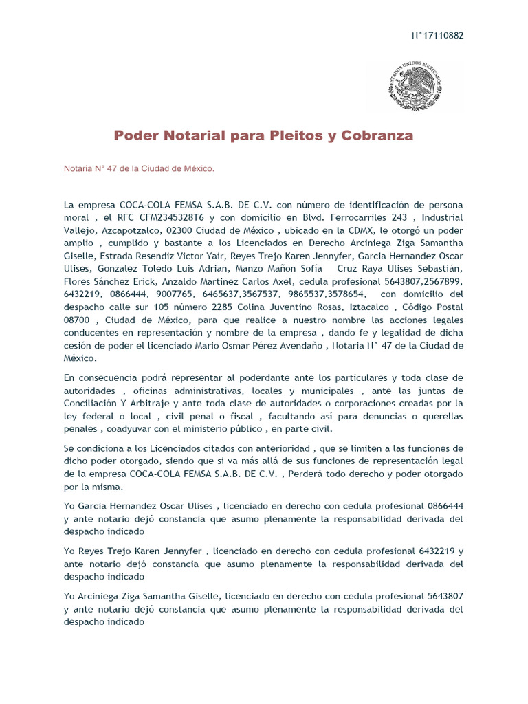 PODER NOTARIAL Ejemplo | PDF | Derecho Civil (Common Law) | Ley común