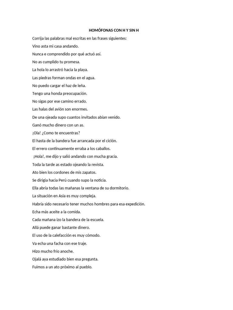 Homófonas Con H y Sin H | PDF
