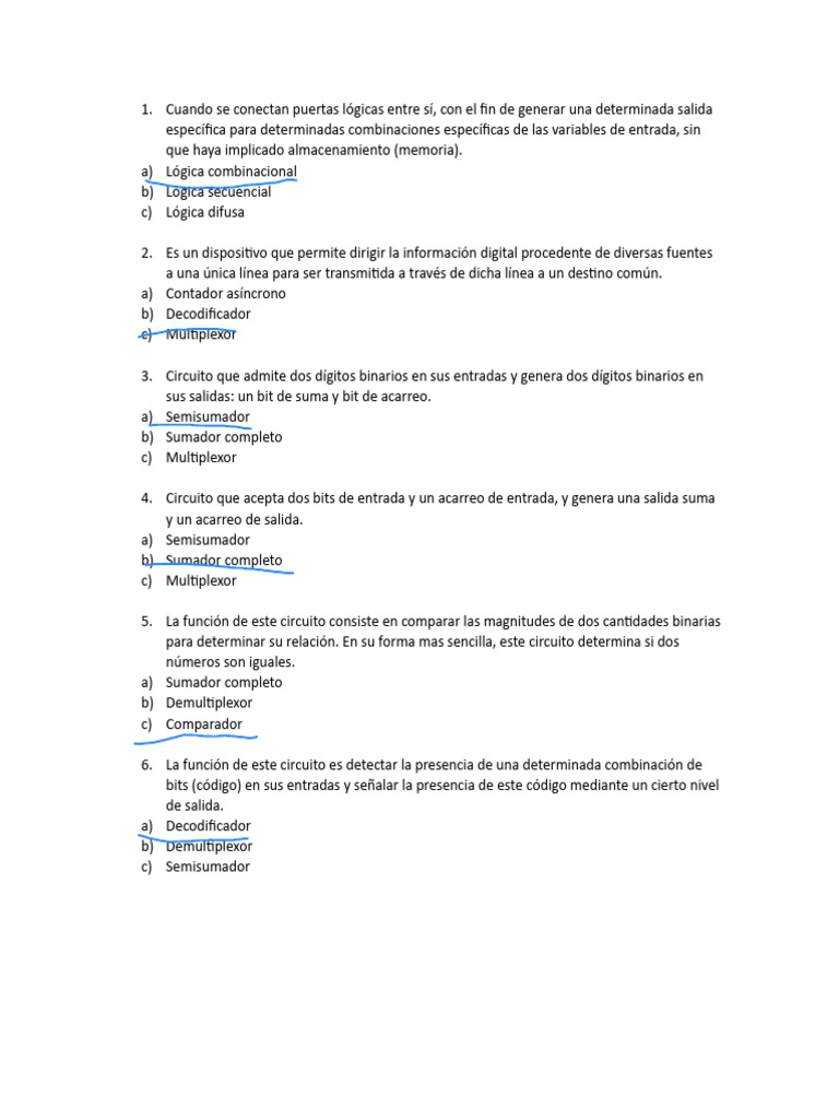 Cuestionario Circuitos Comb | PDF | Informática