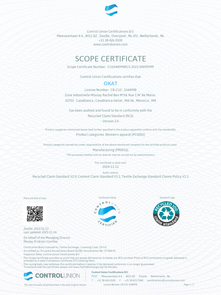 Women's Apparel RCS Certificate | PDF