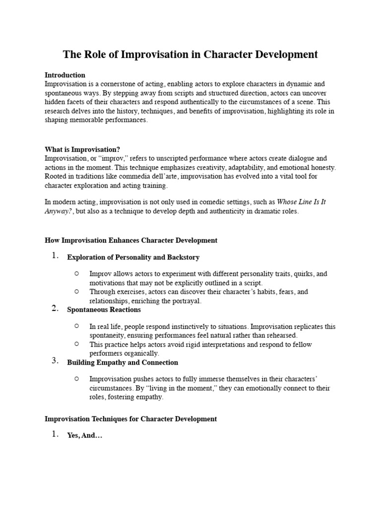 Improvisation in Character Development | PDF | Improvisational Theatre ...