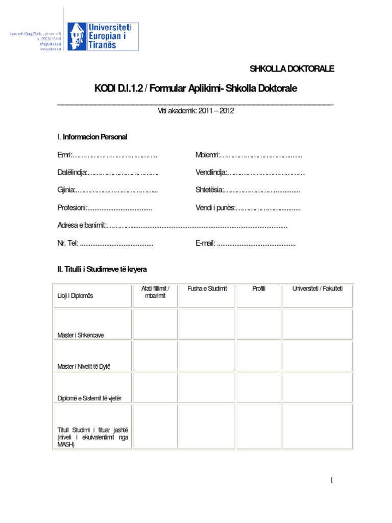 Formular-Aplikimi - PDF Doktoratur Gilda | PDF