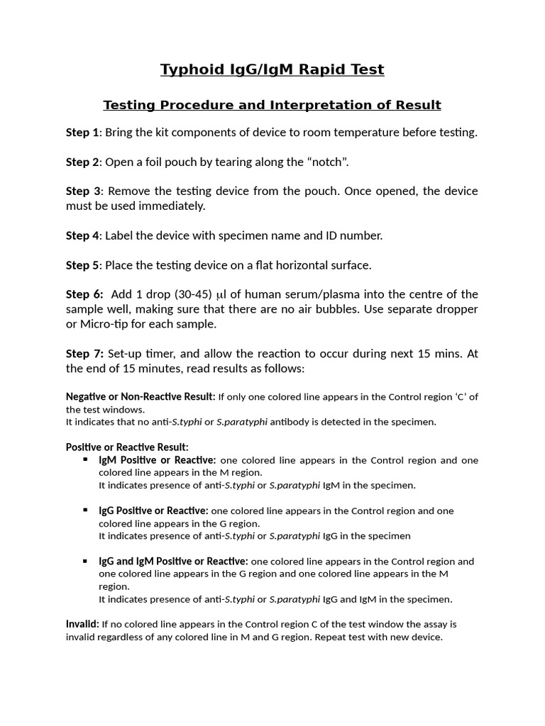Testing Procedure Rapid Typhoid Test | PDF | Teaching Methods & Materials
