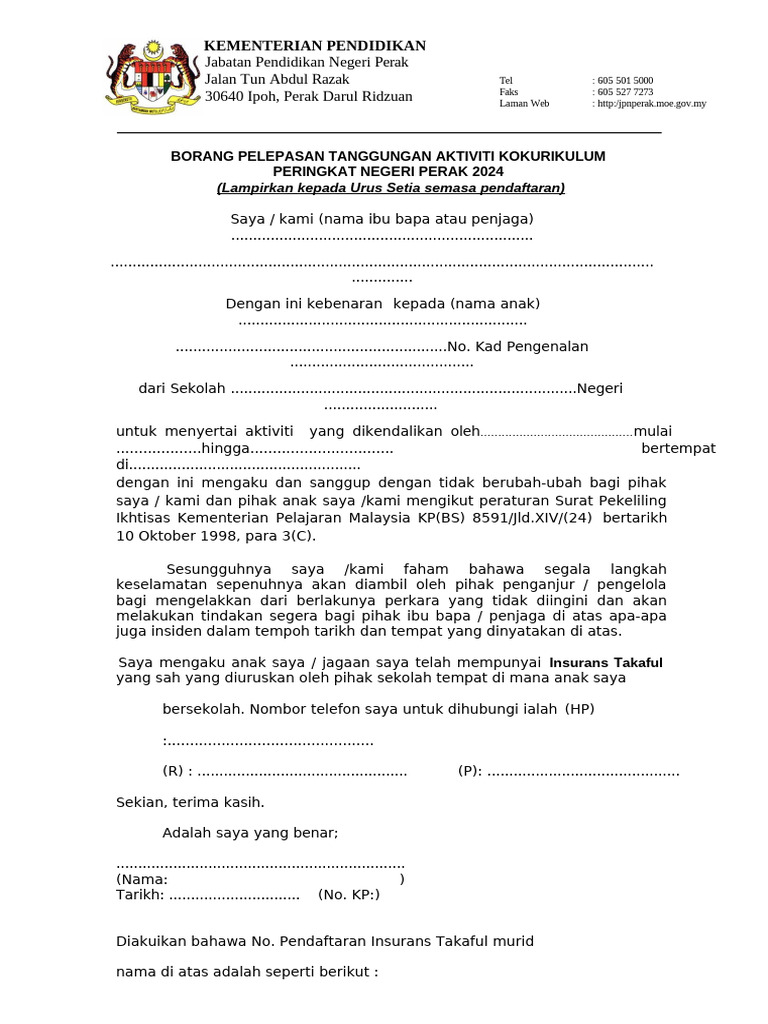 Borang Pelepasan Tanggungan JPN PERAK | PDF