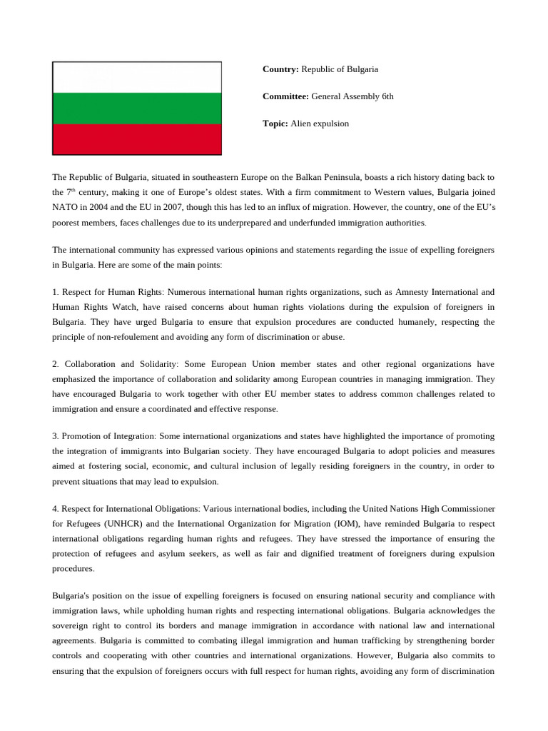 POSITION PAPER BULGARY | PDF | Refugee | Immigration