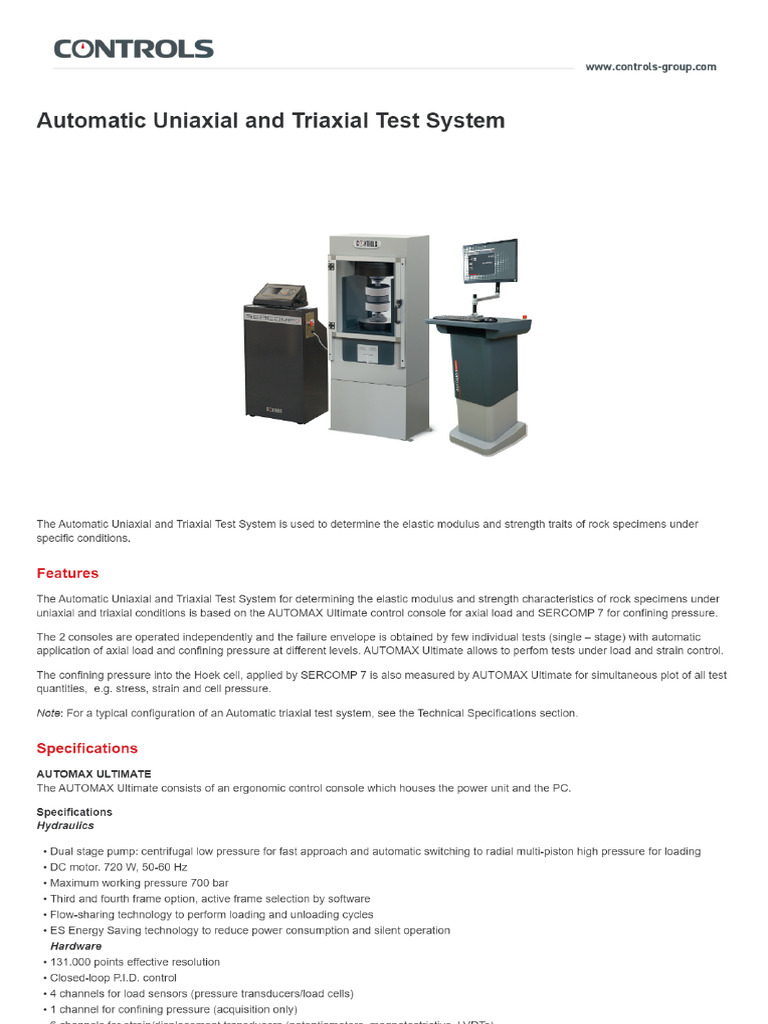 Automatic Uniaxial and Triaxial Test System | PDF