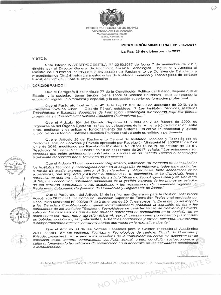 Reglamento de Convivencia Estudiantil 2942 | PDF | Regulación | Fiscal