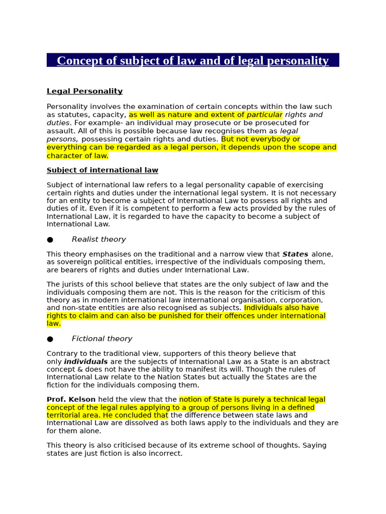 Understanding Legal Personality in Law | PDF | International Law | Concept