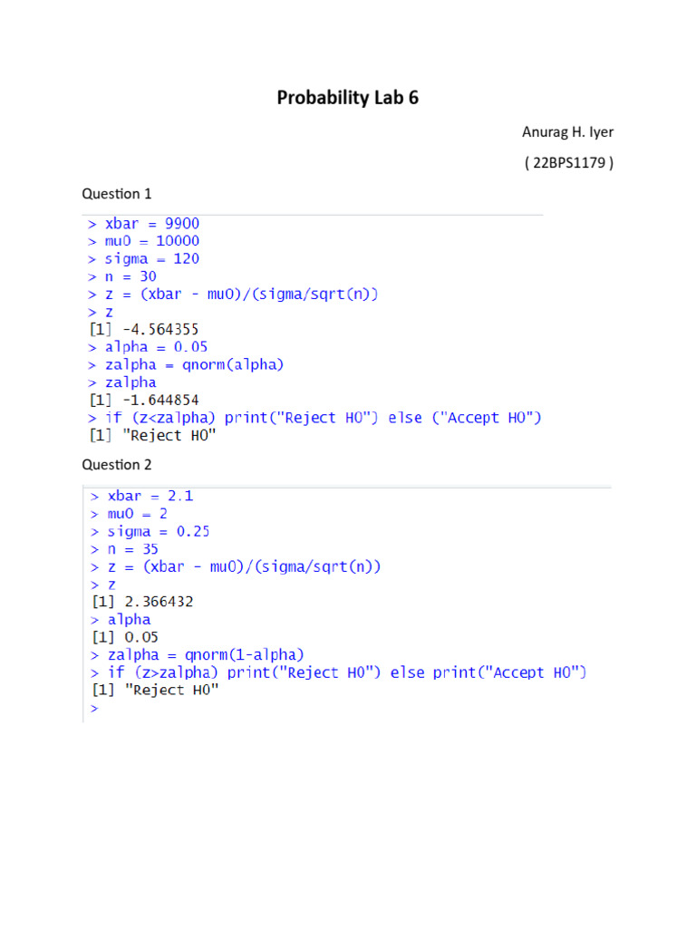 Probability Lab 6 | PDF