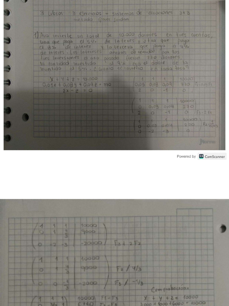 Gauss Jordan 3 Libros 3 Ejercicios | PDF