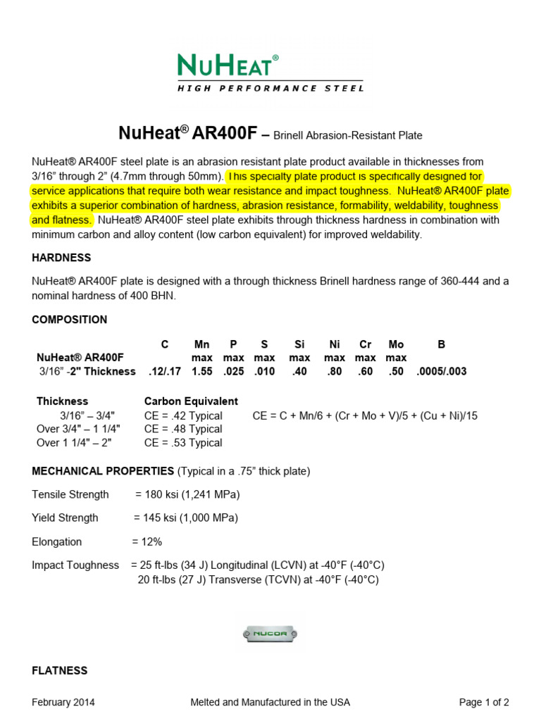 AR400F Datasheet | PDF | Welding | Construction