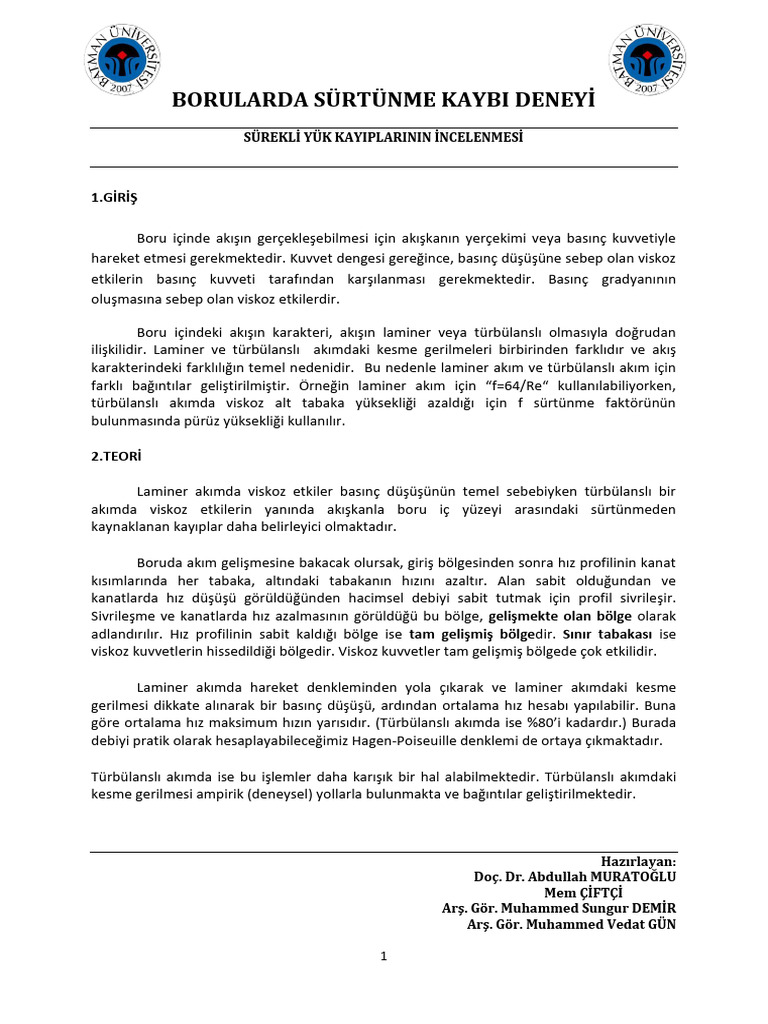 Borularda Surtunme Kaybi Deneyi | PDF