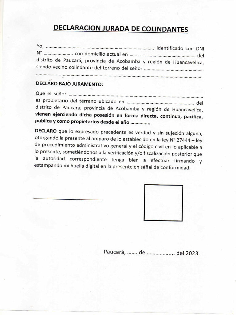 Declaracion Jurada de Colindantes | PDF