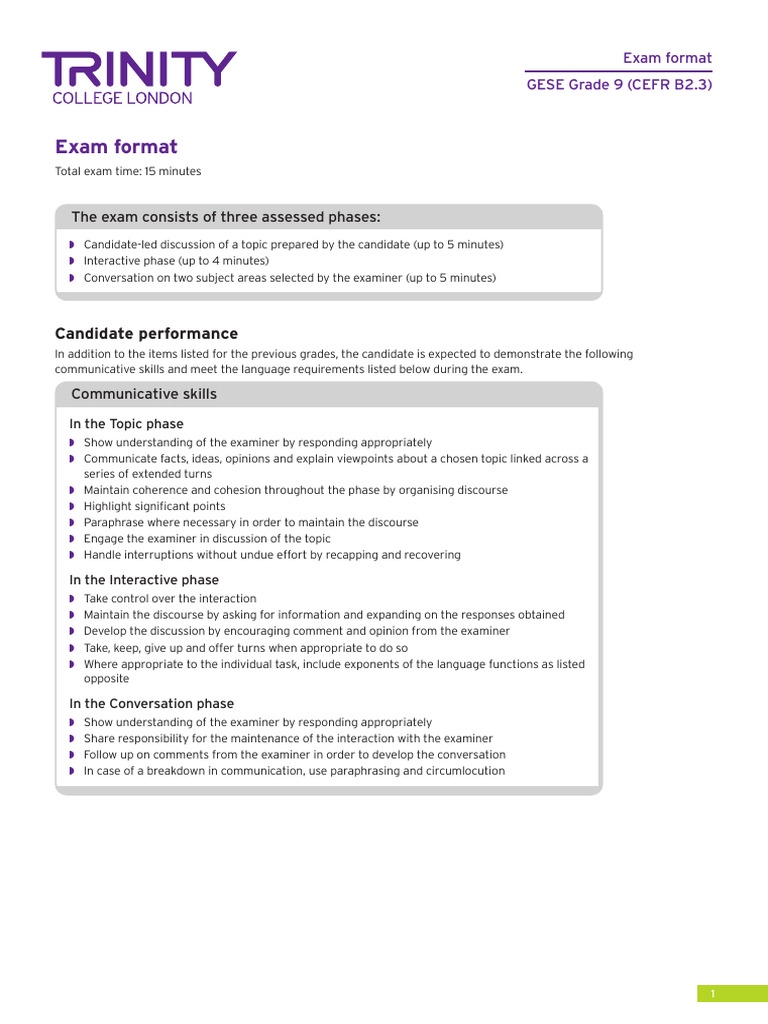 Trinity GESE Grade 9 | PDF | Brainstorming | Conversation