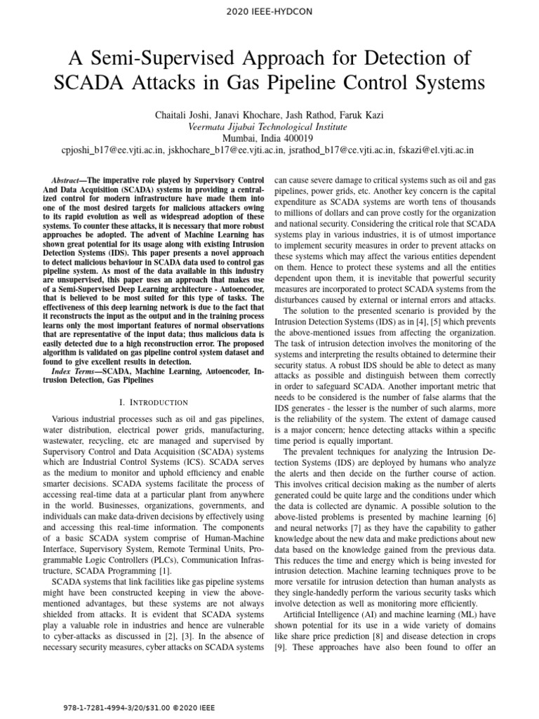 A Semi Supervised Approach For Detection Of Scada Attacks In Gas Pipeline Control Systems Pdf