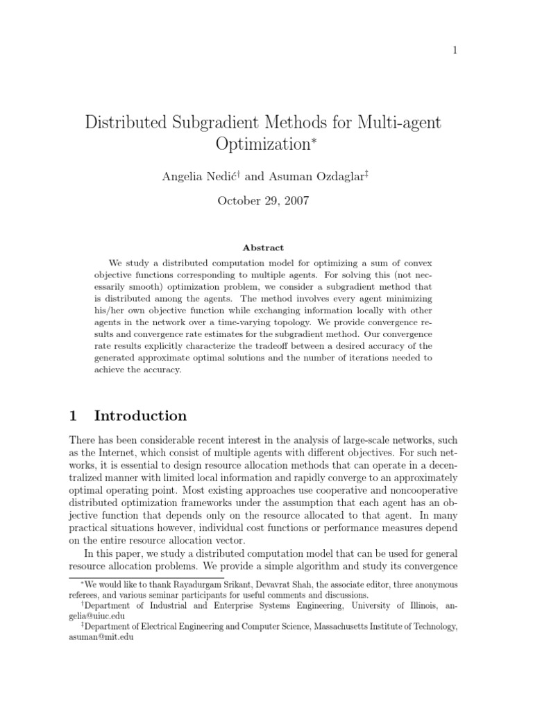 Distributed Subgradient Methods For Multi-Agent Optimization | PDF | Mathematical Optimization ...