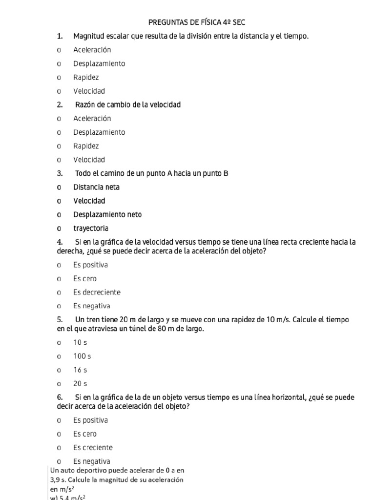Preguntas de Física 4º Sec | PDF
