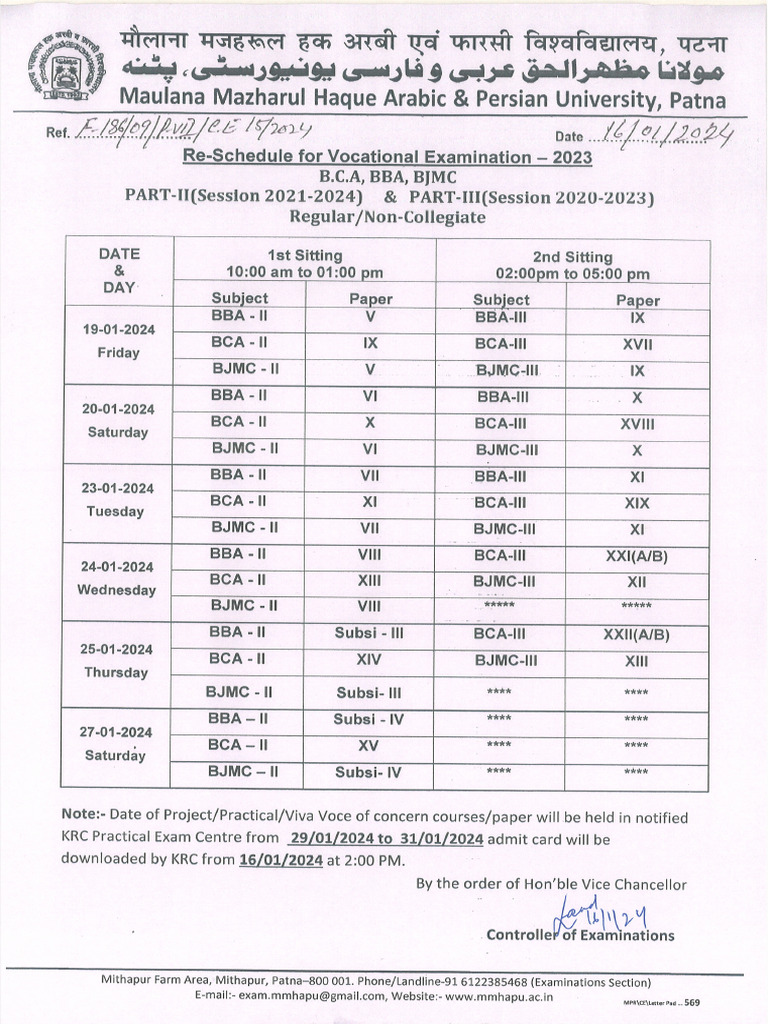 Schedule For Vocational Examination 2023 | PDF