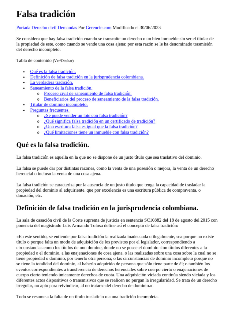 Falsa Tradición y Dominio Incompleto | PDF | Propiedad | Justicia