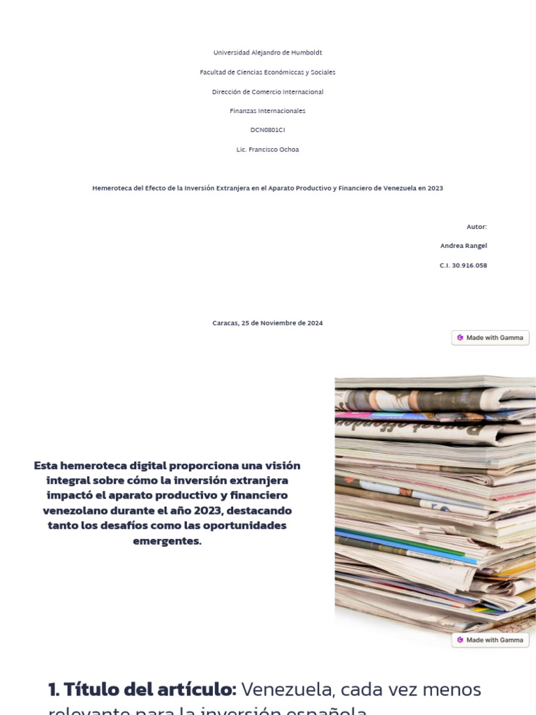 Impacto de la Inversión Extranjera en Venezuela | PDF | Venezuela ...